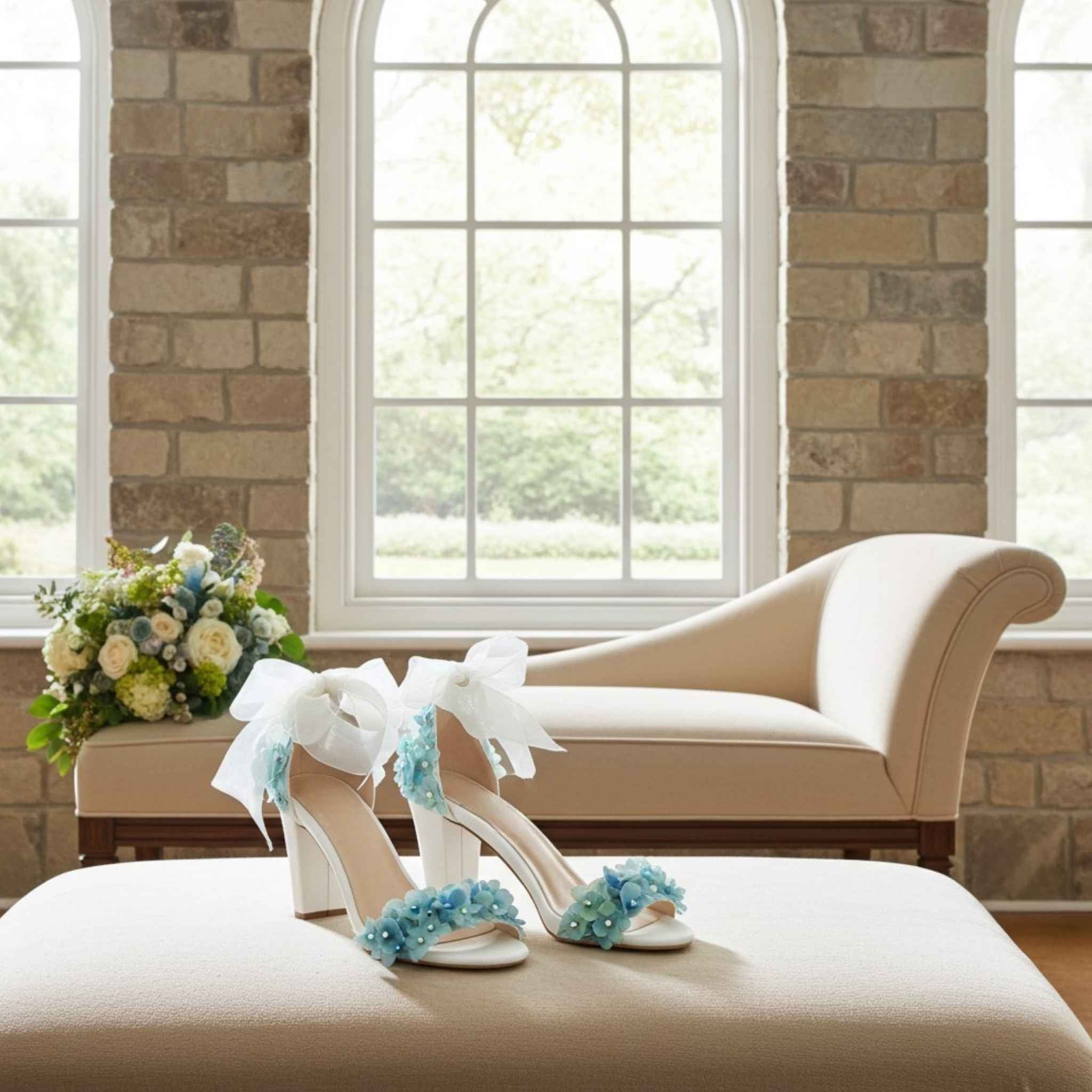 Demi Floral Organza Block Heel Bridal Shoes – Phoenix England